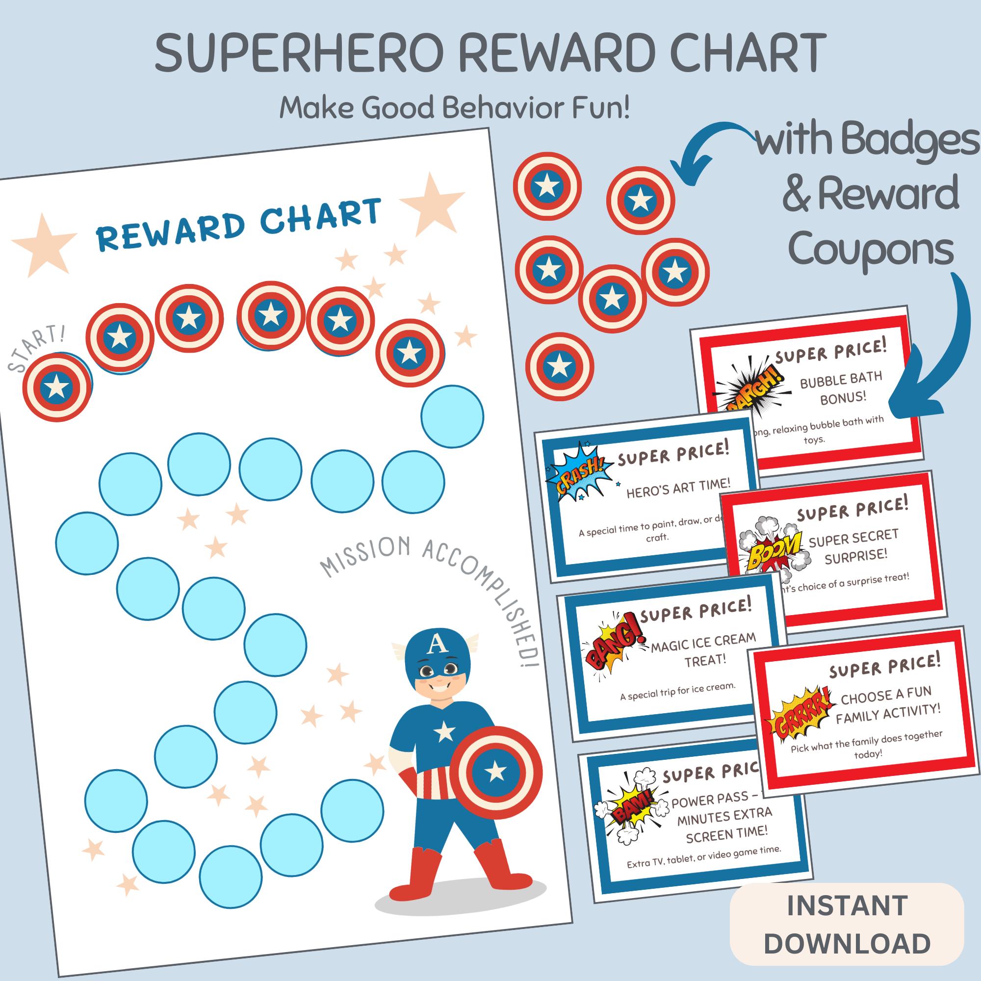 Superhero Reward Chart for Kids | Printable Toddler Reward Chart ...