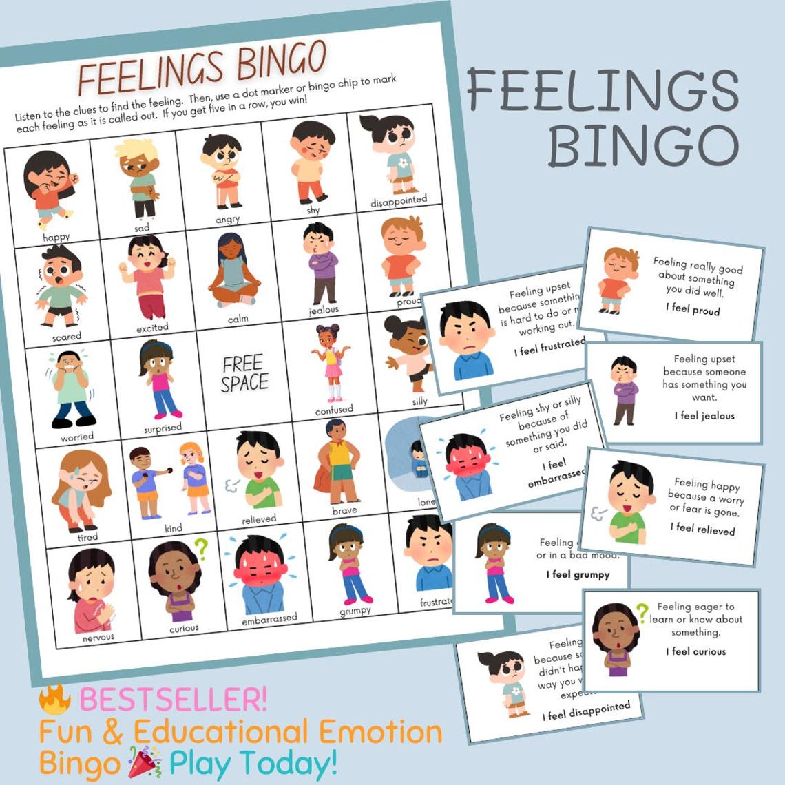 Feelings Bingo Game for Kids | Emotions Learning Activity | Printable ...