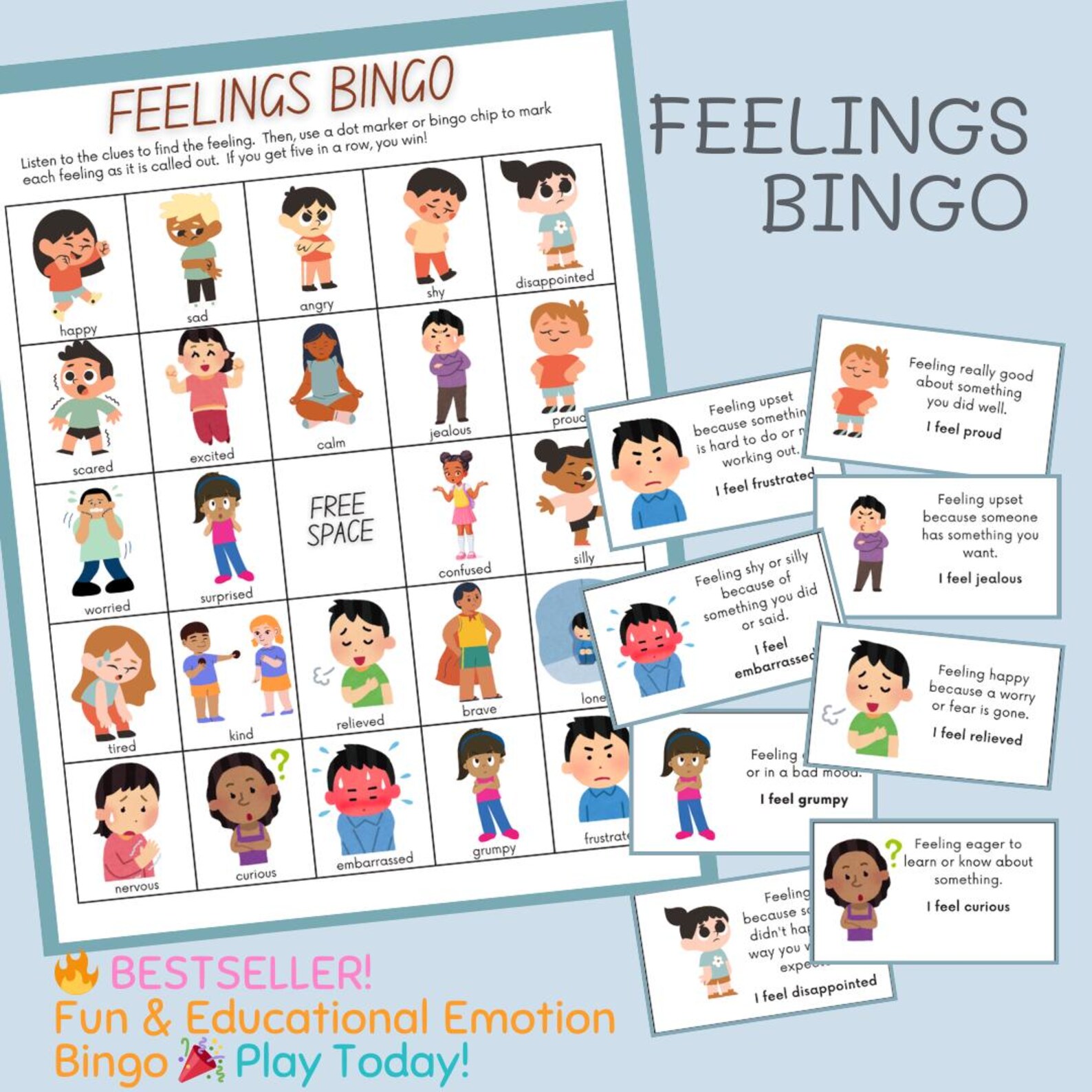 Feelings Bingo Game for Kids | Emotions Learning Activity | Printable ...