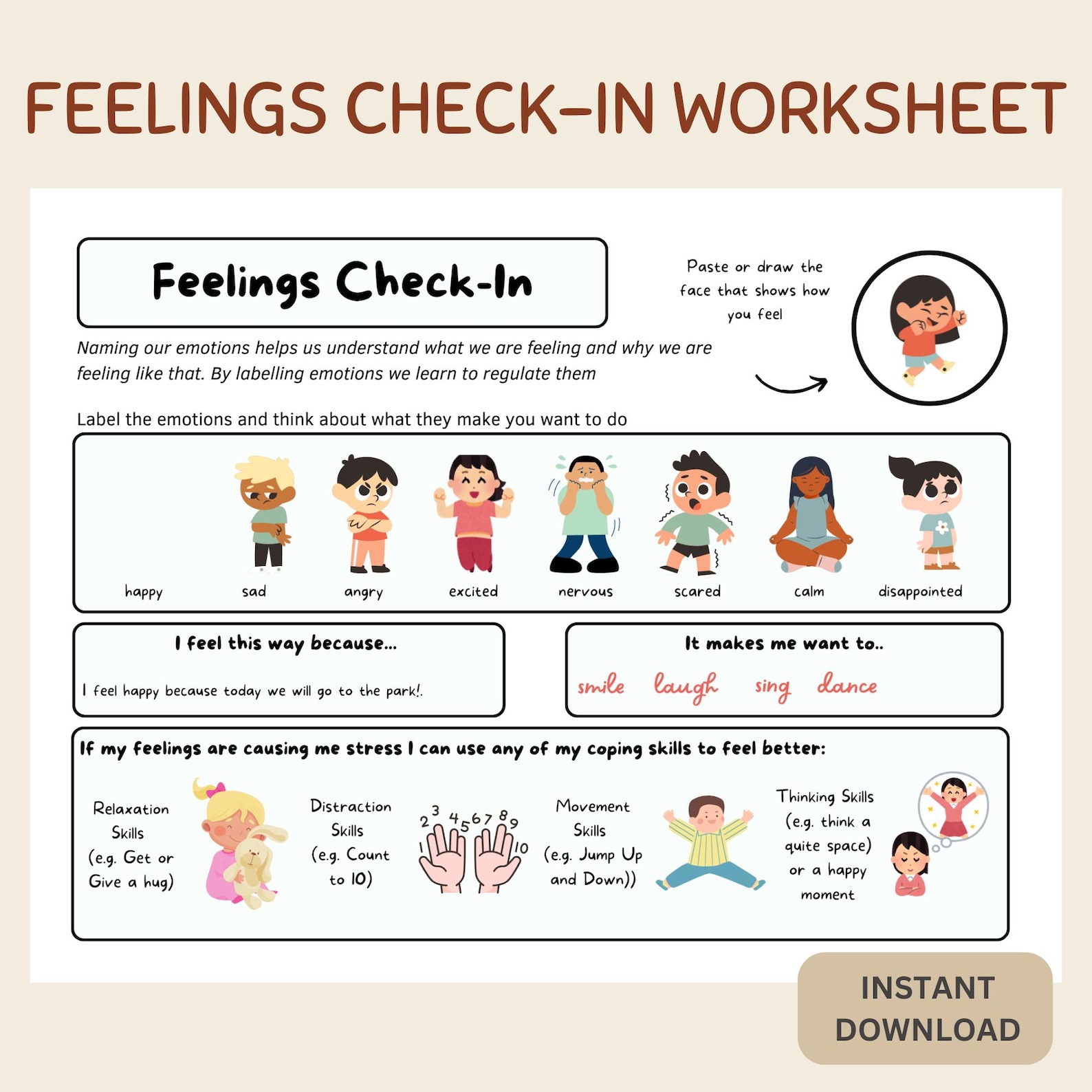 Feelings Check-in Worksheet for Kids: Emotional Regulation (PDF) - Etsy