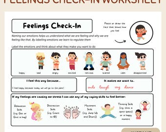Feelings Check-in Worksheet for Kids | Emotions Chart | SEL Printable ...