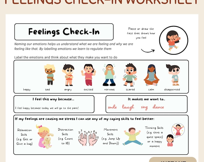 Feelings Check-in Worksheet for Kids: Emotional Regulation (PDF) - Etsy