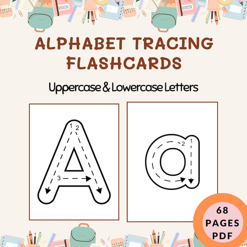 Tracing Alphabet Flashcards PDF | Uppercase & Lowercase Letters A-Z ...