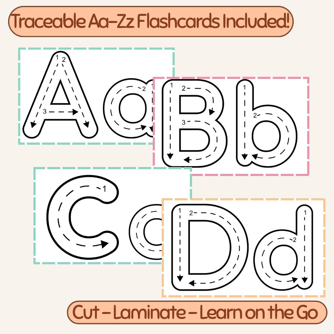 Tracing Alphabet Flashcards PDF | Uppercase & Lowercase Letters A-Z ...