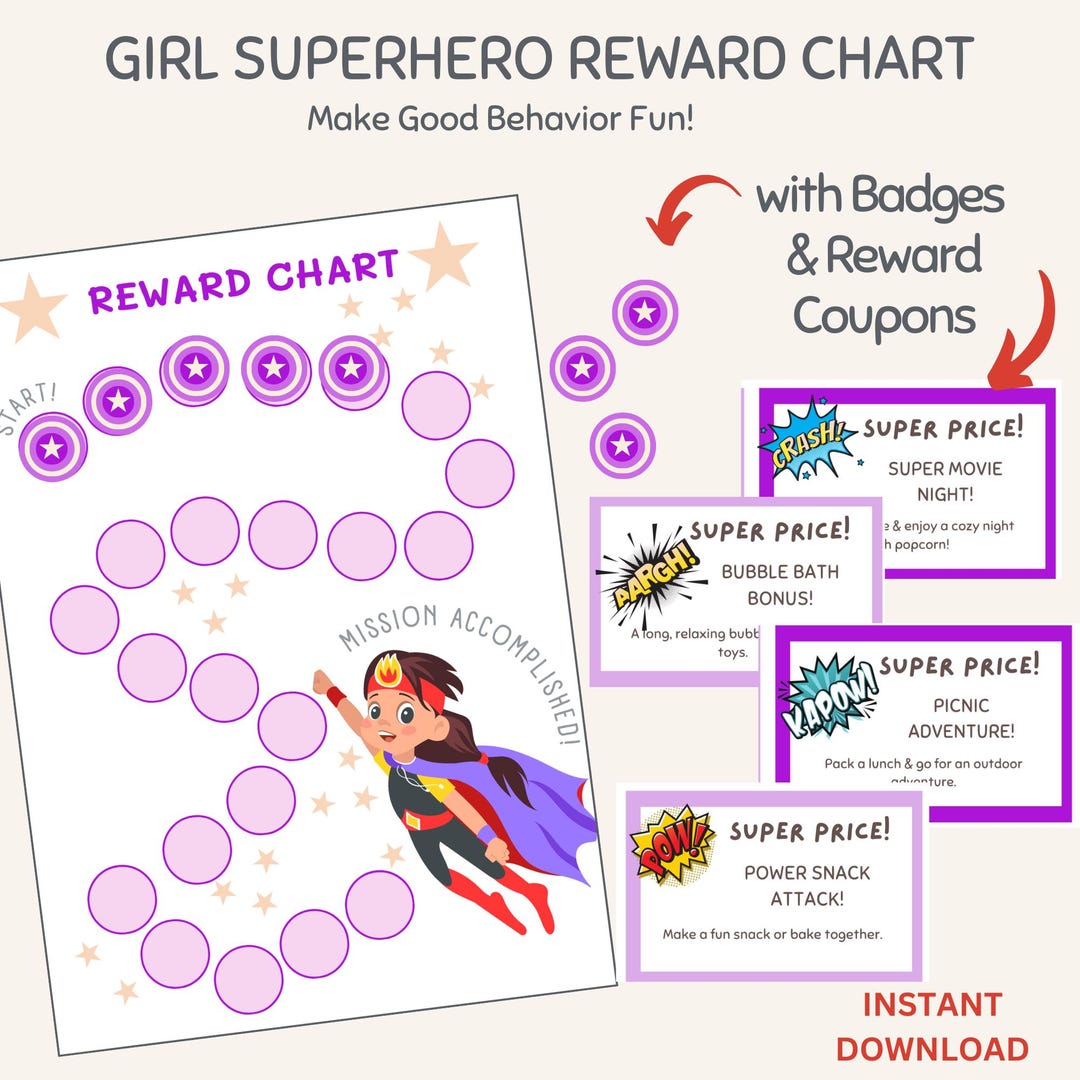 Girl Superhero Reward Chart| Printable Toddler Reward Chart | Sticker ...
