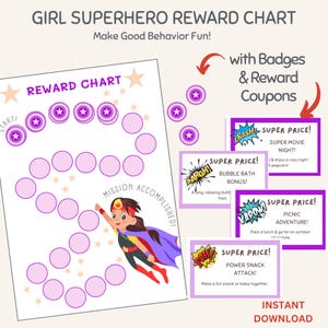 Girl Superhero Reward Chart| Printable Toddler Reward Chart | Sticker ...