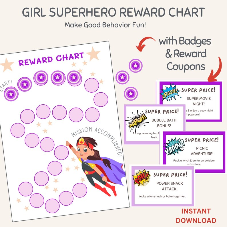 Girl Superhero Reward Chart| Printable Toddler Reward Chart | Sticker ...