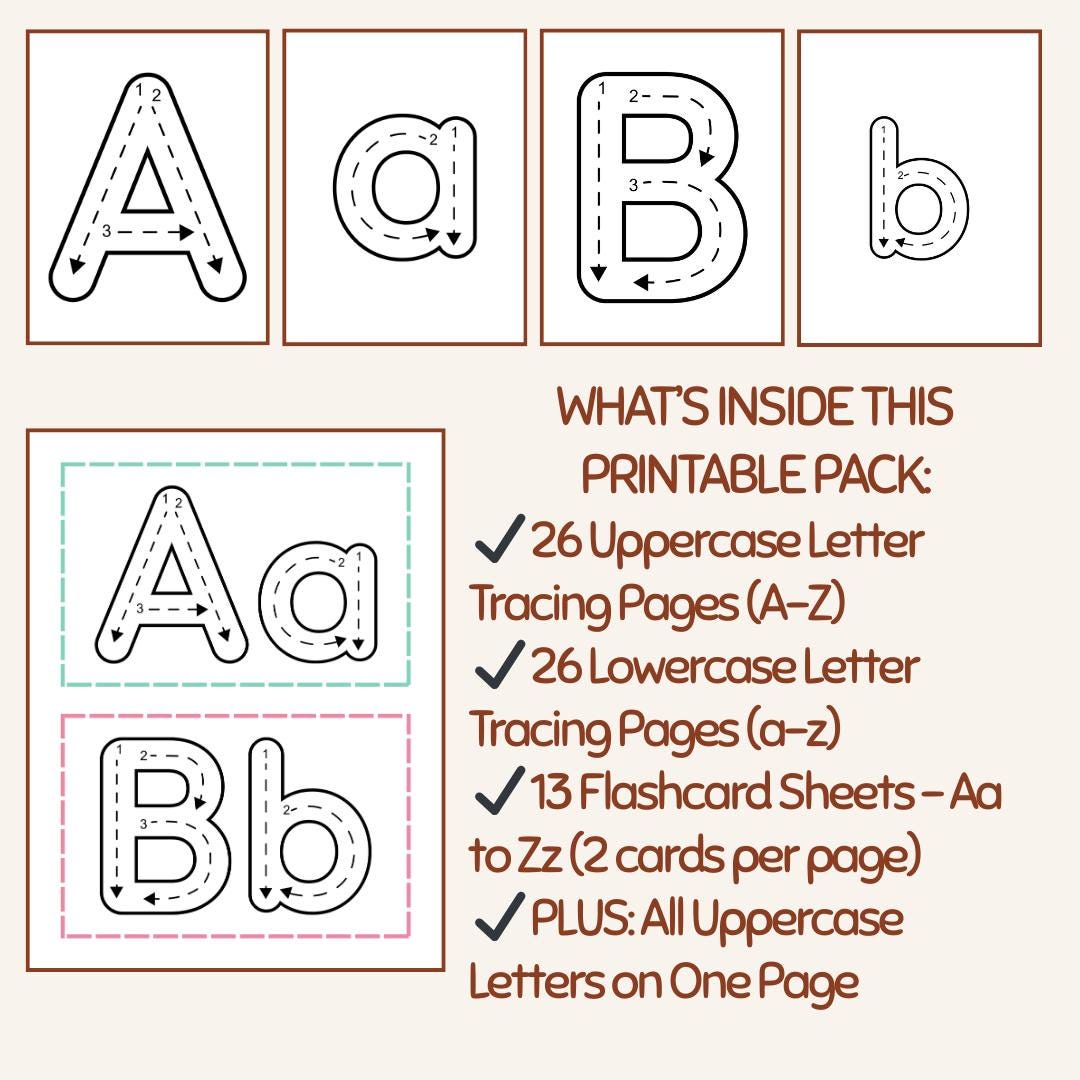 Tracing Alphabet Flashcards PDF | Uppercase & Lowercase Letters A-Z ...