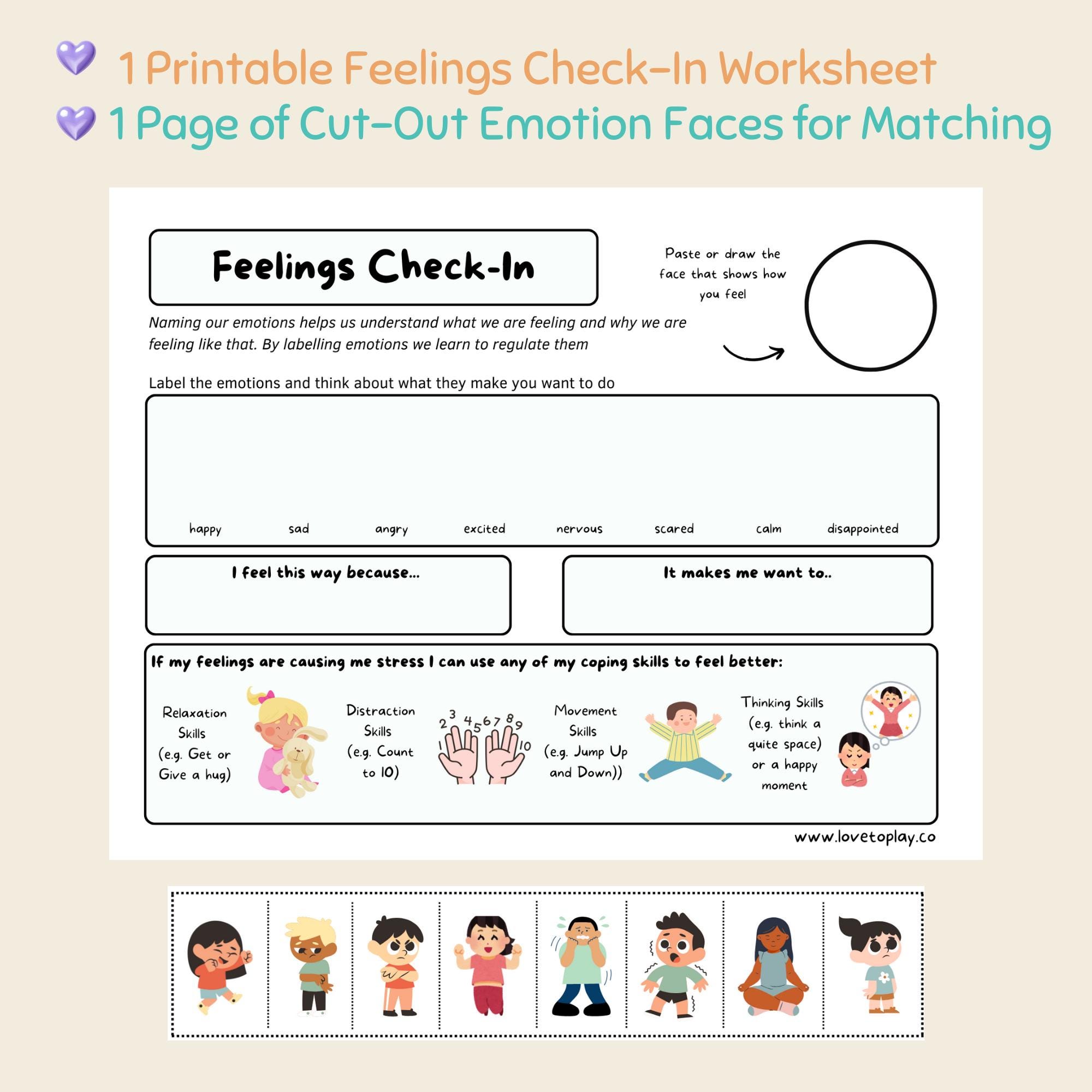 Feelings Check-in Worksheet for Kids | Emotions Chart | SEL Printable ...