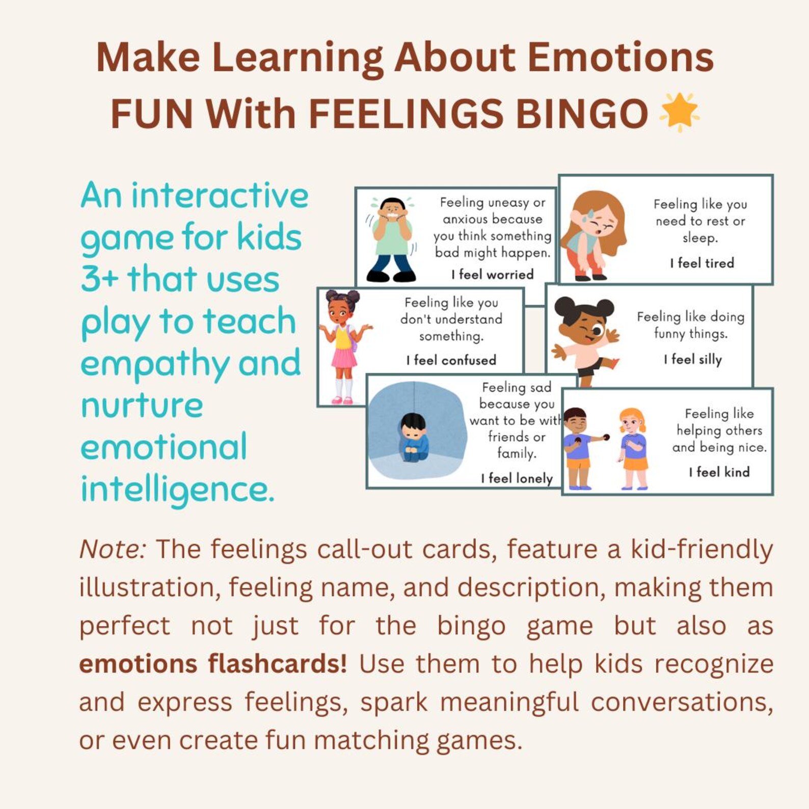 Feelings Bingo Game for Kids: Emotions Learning (printable PDF) - Etsy