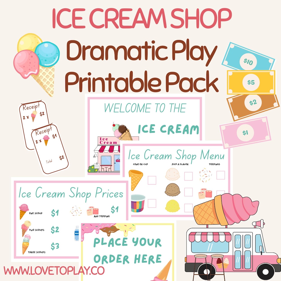 Ice Cream Shop Dramatic Play Printables: Preschool & Kindergarten ...