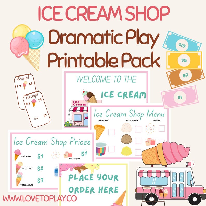 Ice Cream Shop Dramatic Play Printables | Pretend Play Ice Cream Stand ...