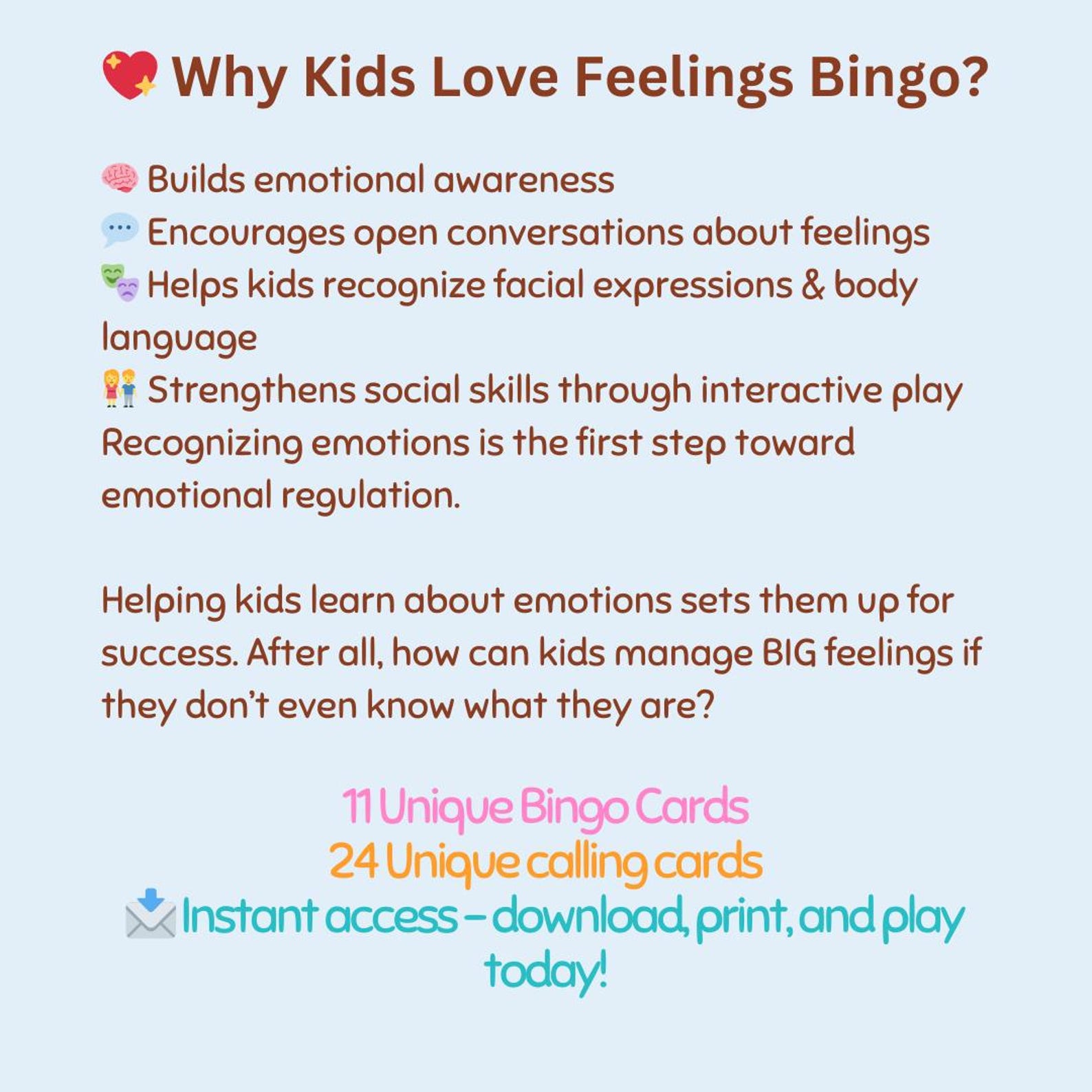 Feelings Bingo Game for Kids | Emotions Learning Activity | Printable ...