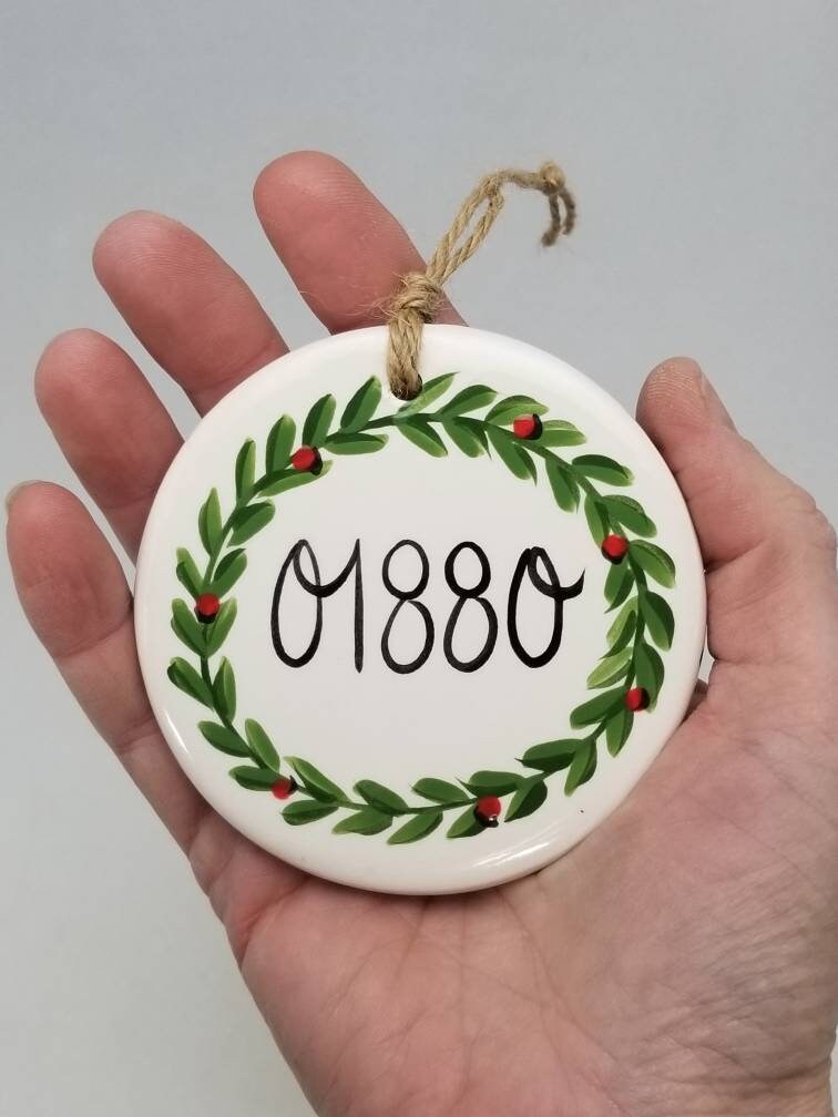 Zip Code Ornament / Christmas Ornament / Holiday Wreath | Etsy