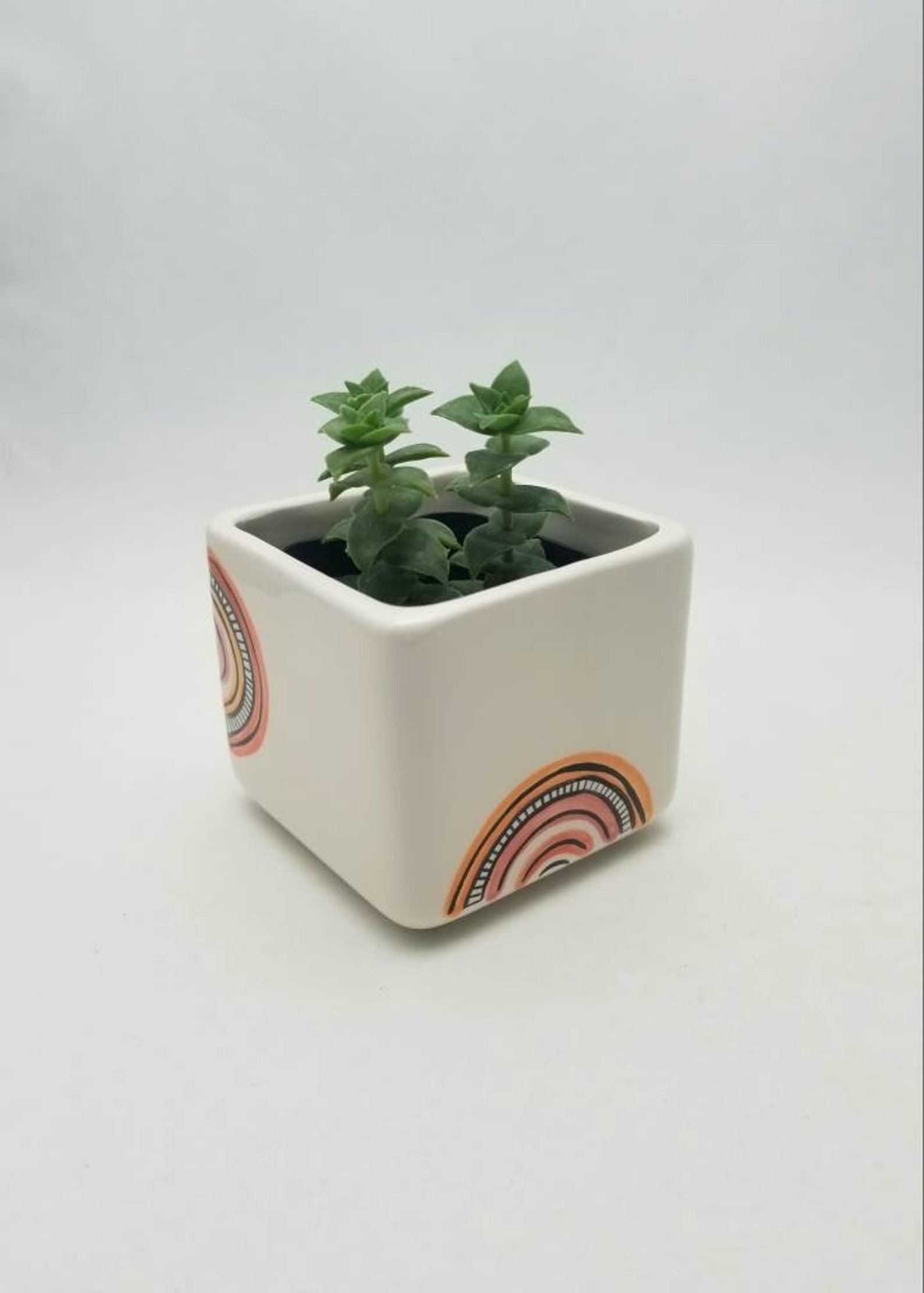 Hand Painted Ceramic Planter / Square Planter / Modern Planter / Cube ...
