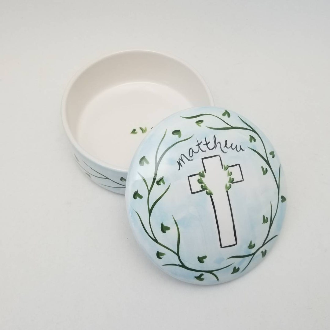 Cross Box With Leaves Christening Gift / Baptism Gift / First Communion ...