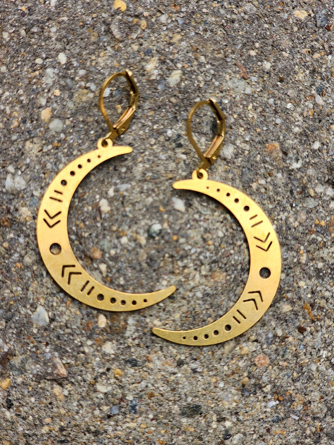 Crescent Moon Earrings / Cut Out Moon Design Earrings / Brass Moons ...