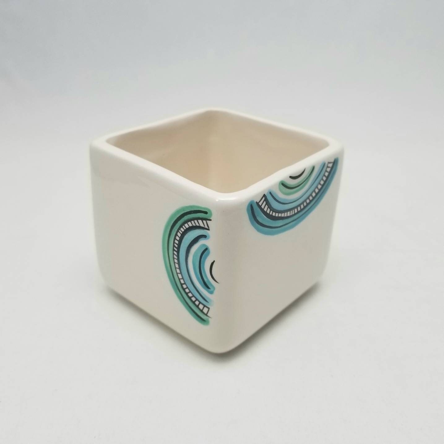 Hand Painted Ceramic Planter / Square Planter / Modern Planter / Cube ...