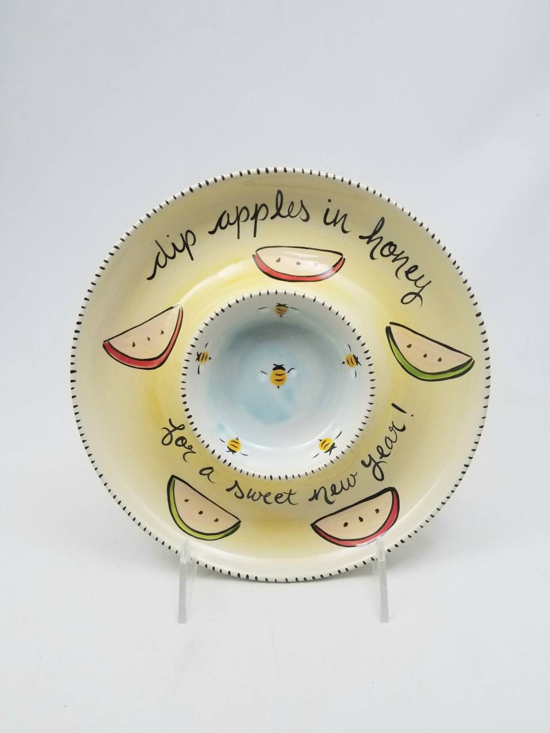 Rosh Hashanah Apples and Honey Dish / Hand Painted Judaica / Hanukkah ...