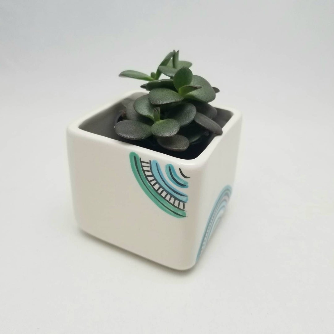 Hand Painted Ceramic Planter / Square Planter / Modern Planter / Cube ...