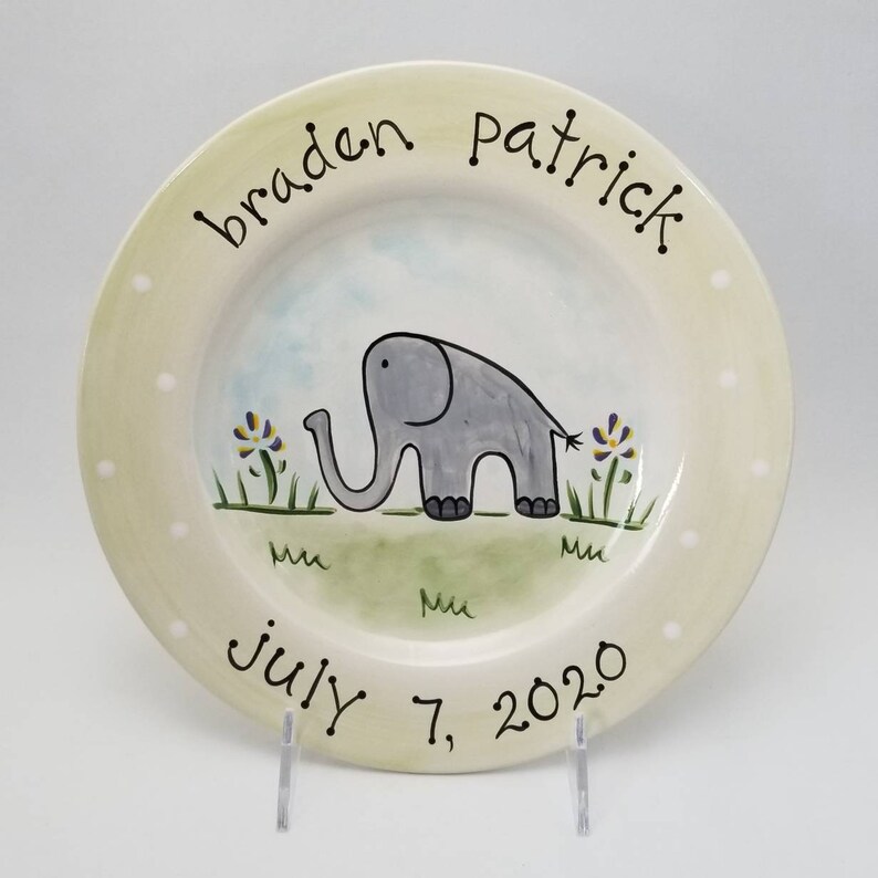 Elephant Personalized Baby Plate / Birth Plate / Baby Gift / - Etsy