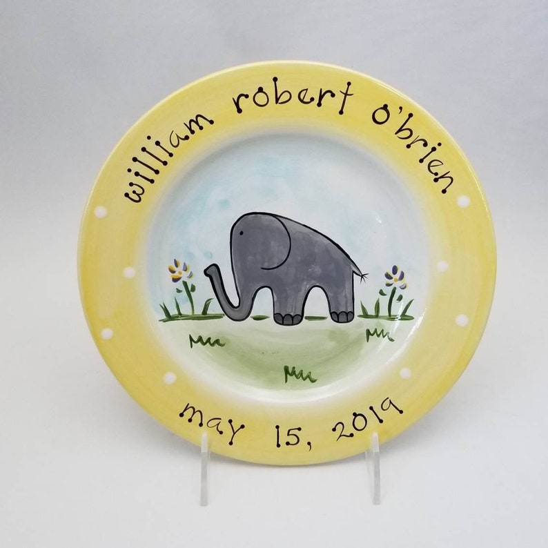 Elephant Personalized Baby Plate / Birth Plate / Baby Gift / | Etsy