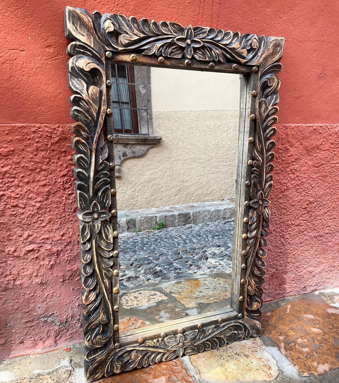 Hand Carved Wood Mirror - Etsy