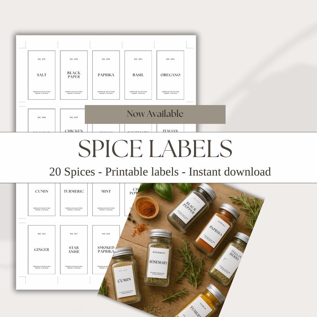 Printable Spice Labels | Minimalist Kitchen Organization | Modern ...
