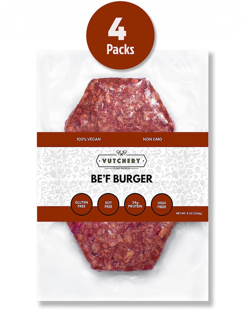 Vegan Be'f Burger Package - 8 Burgers Total - Gluten Free - Soy Free ...