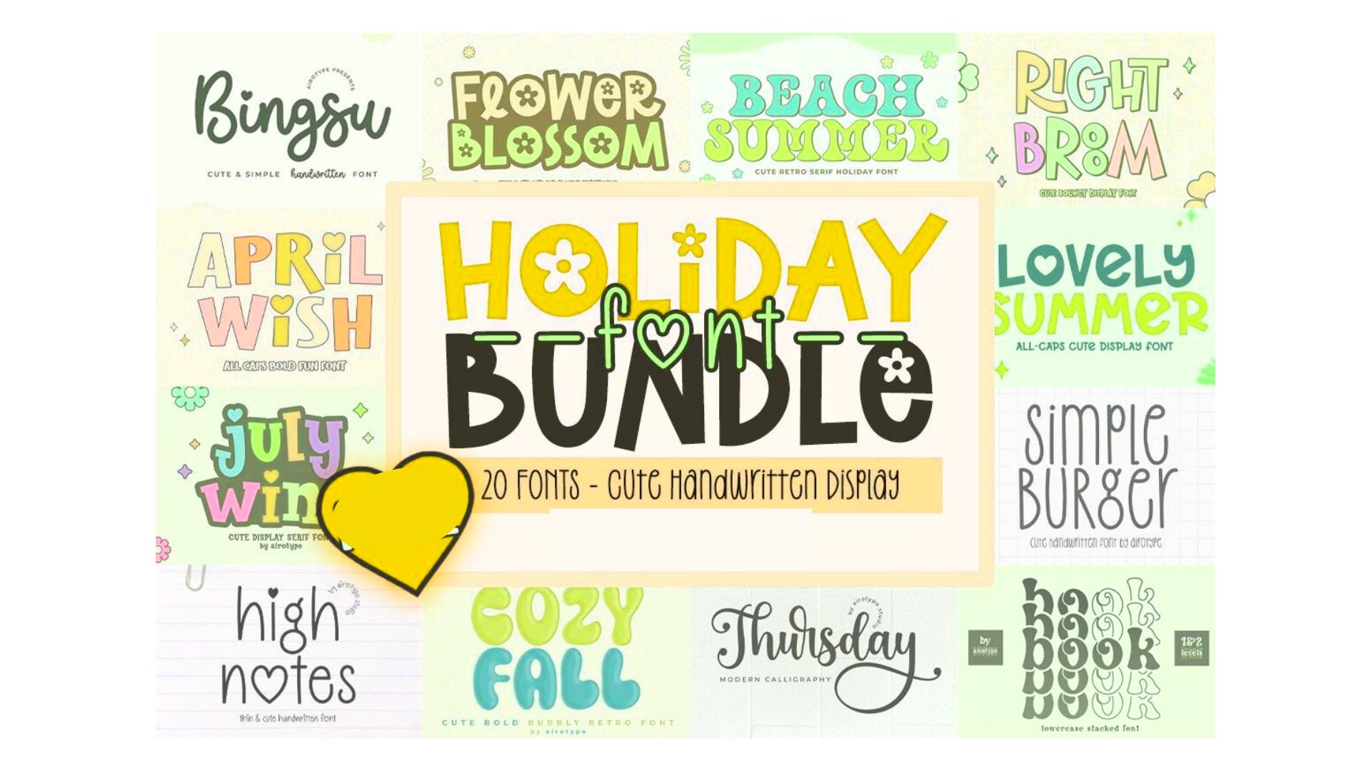 Holiday Font Bundle, Wedding Font SVG Bundle, Handwritten Fonts ...