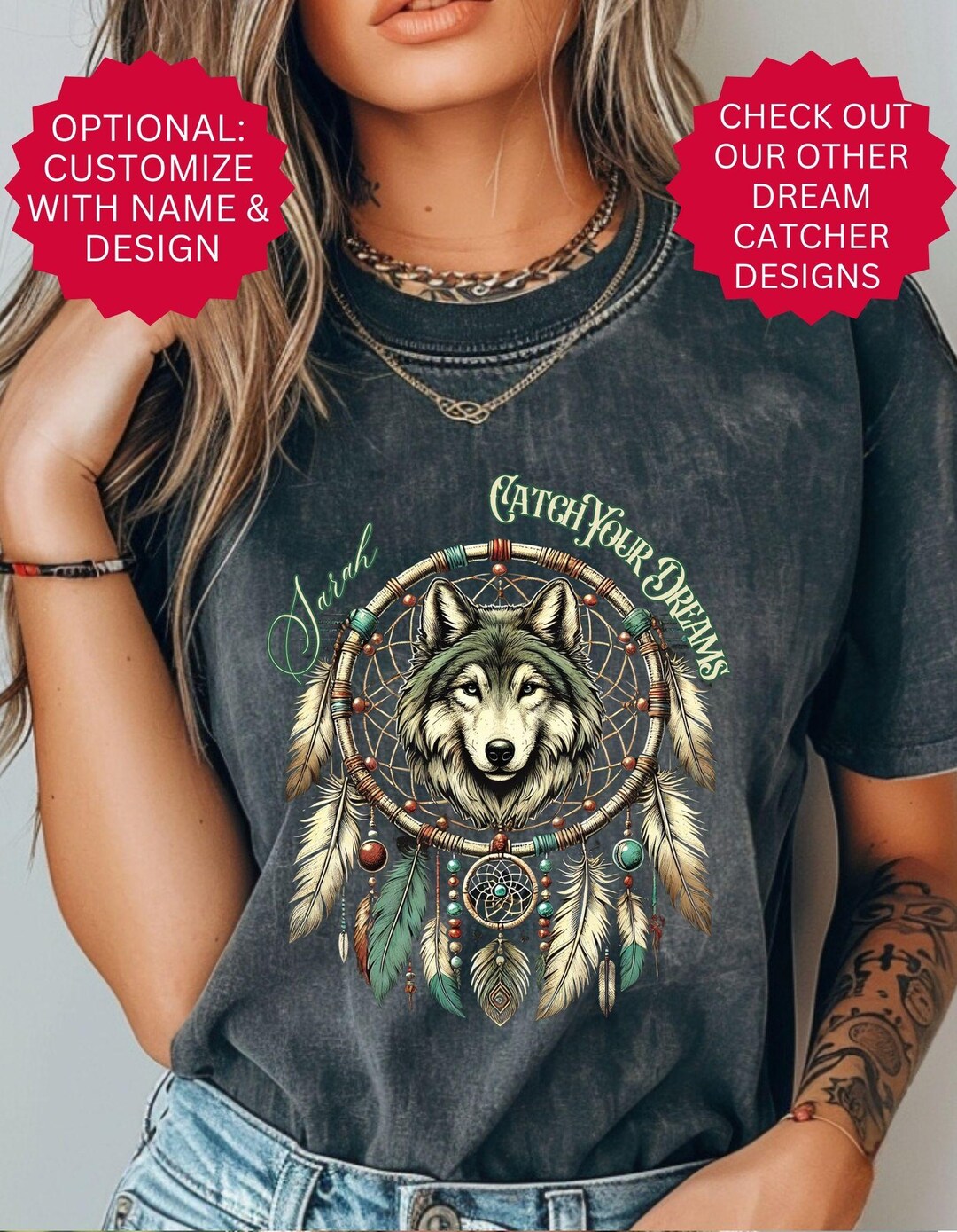 Wolf Dreamcatcher Shirt, Custom, Native American Inspired Tee, Tribal ...