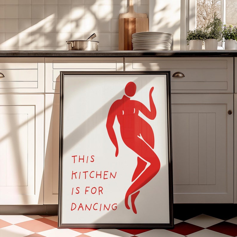 Trendy Kitchen Decor Wall | This Kitchen is for Dancing Print | Red ...