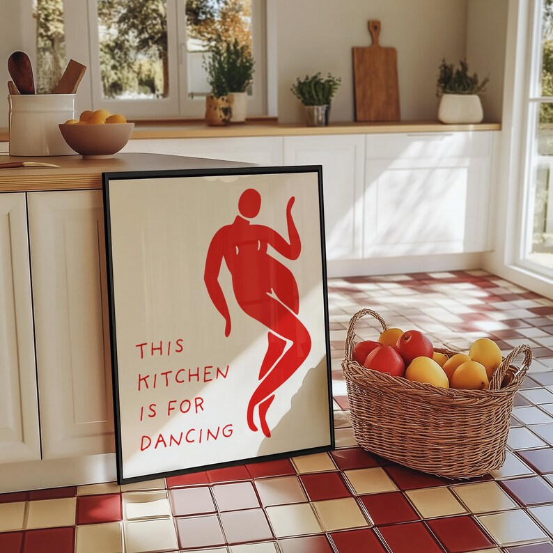 Trendy Kitchen Decor Wall | This Kitchen is for Dancing Print | Red ...