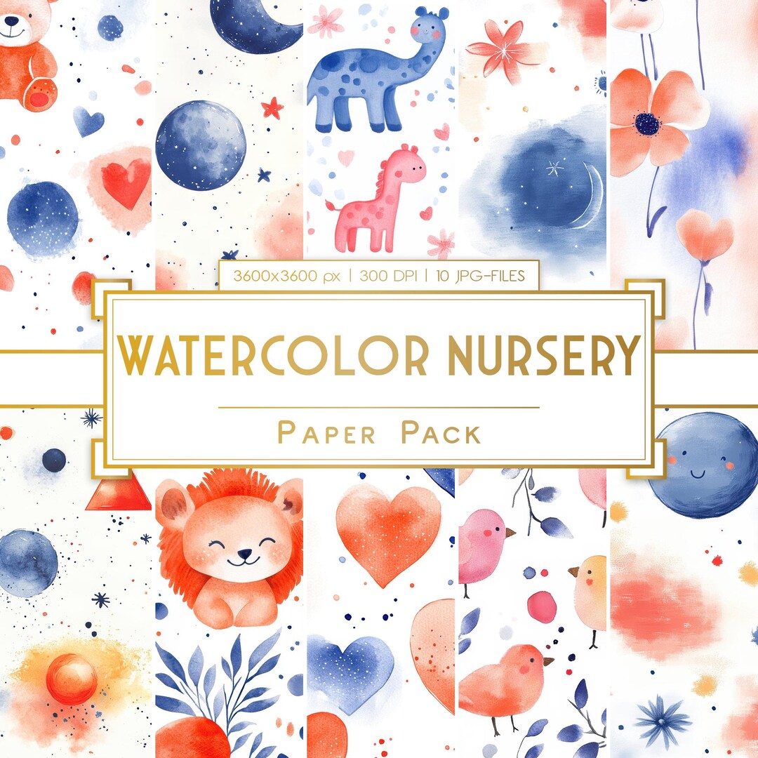 WATERCOLOR NURSERY - Seamless Paper Pack - 10 Children Textures - 12x12 ...