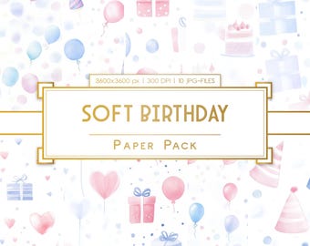 SOFT BIRTHDAY - Digital Paper Pack - 10 Pastel Birthday Textures ...