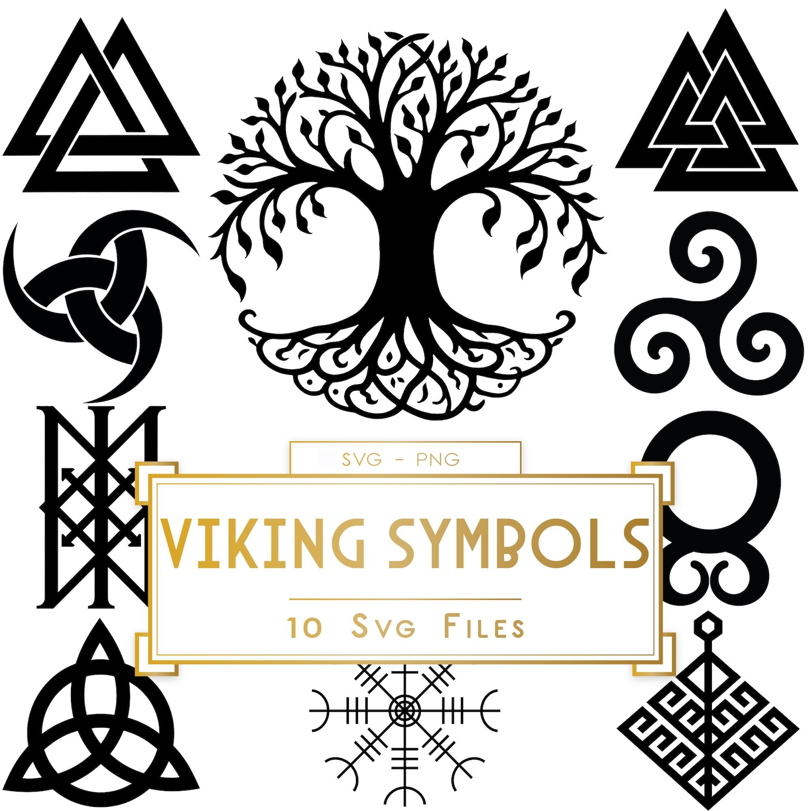 VIKING SYMBOLS - SVG Bundle, 10 Norse Motifs: Runes, Yggdrasil ...