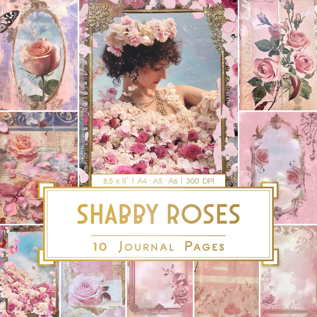 SHABBY ROSES - Journal Pages, Vintage Rose Papers, Junk Journal Kit ...