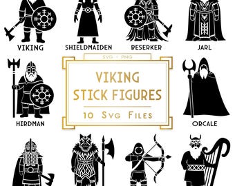 VIKING STICK FIGURES - SVG Bundle, 10 Norse Designs: Shieldmaiden ...