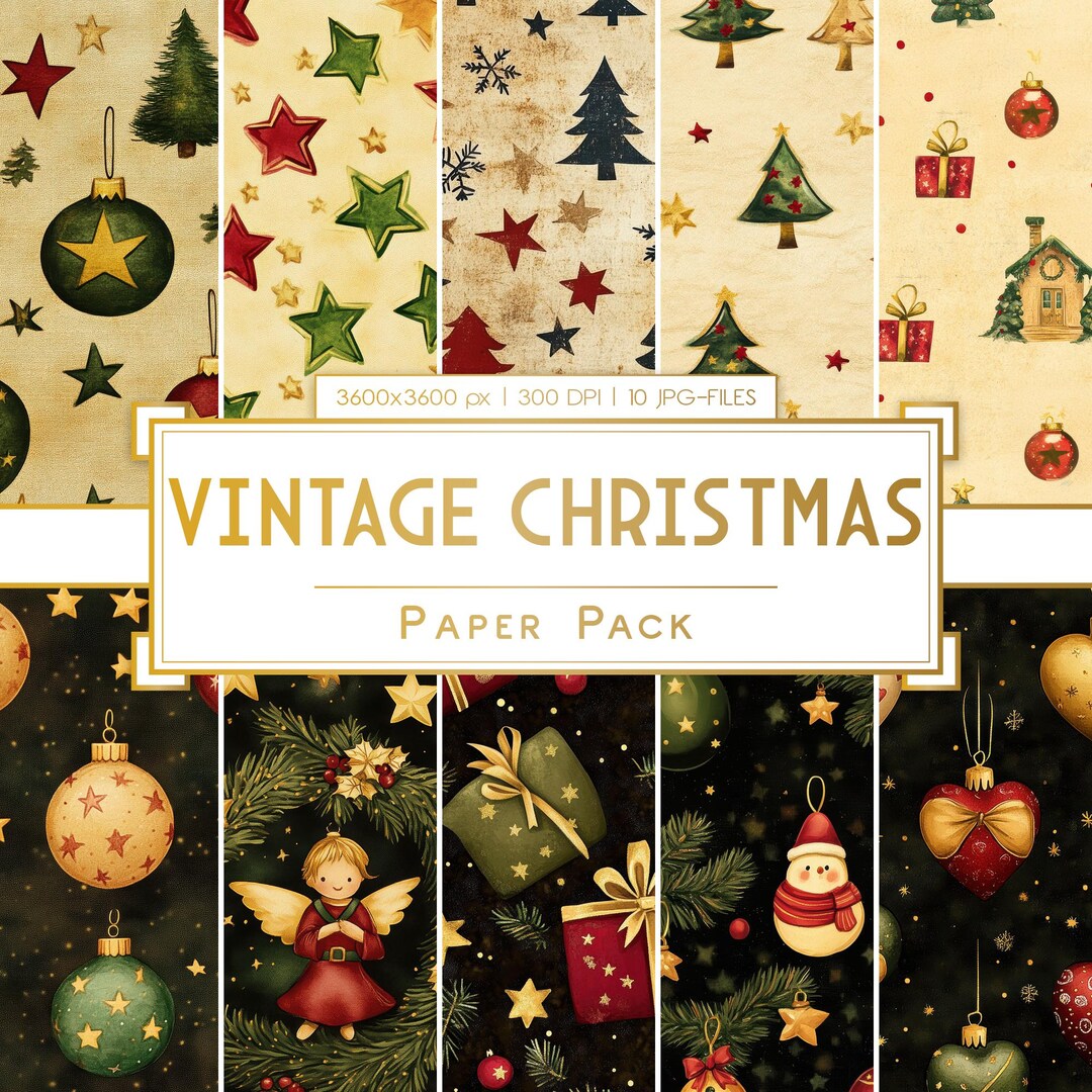 VINTAGE CHRISTMAS - Digital Paper Pack - 10 Xmas Textures - 12x12 ...