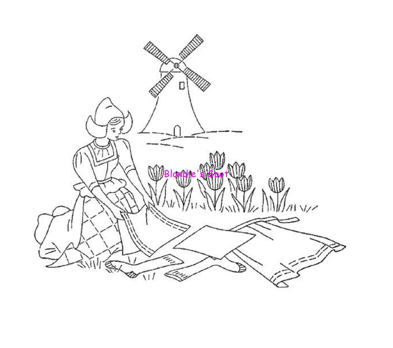 Digital Hand Embroidery Transfer 6245 Three Dutch Maids for Kitchen ...