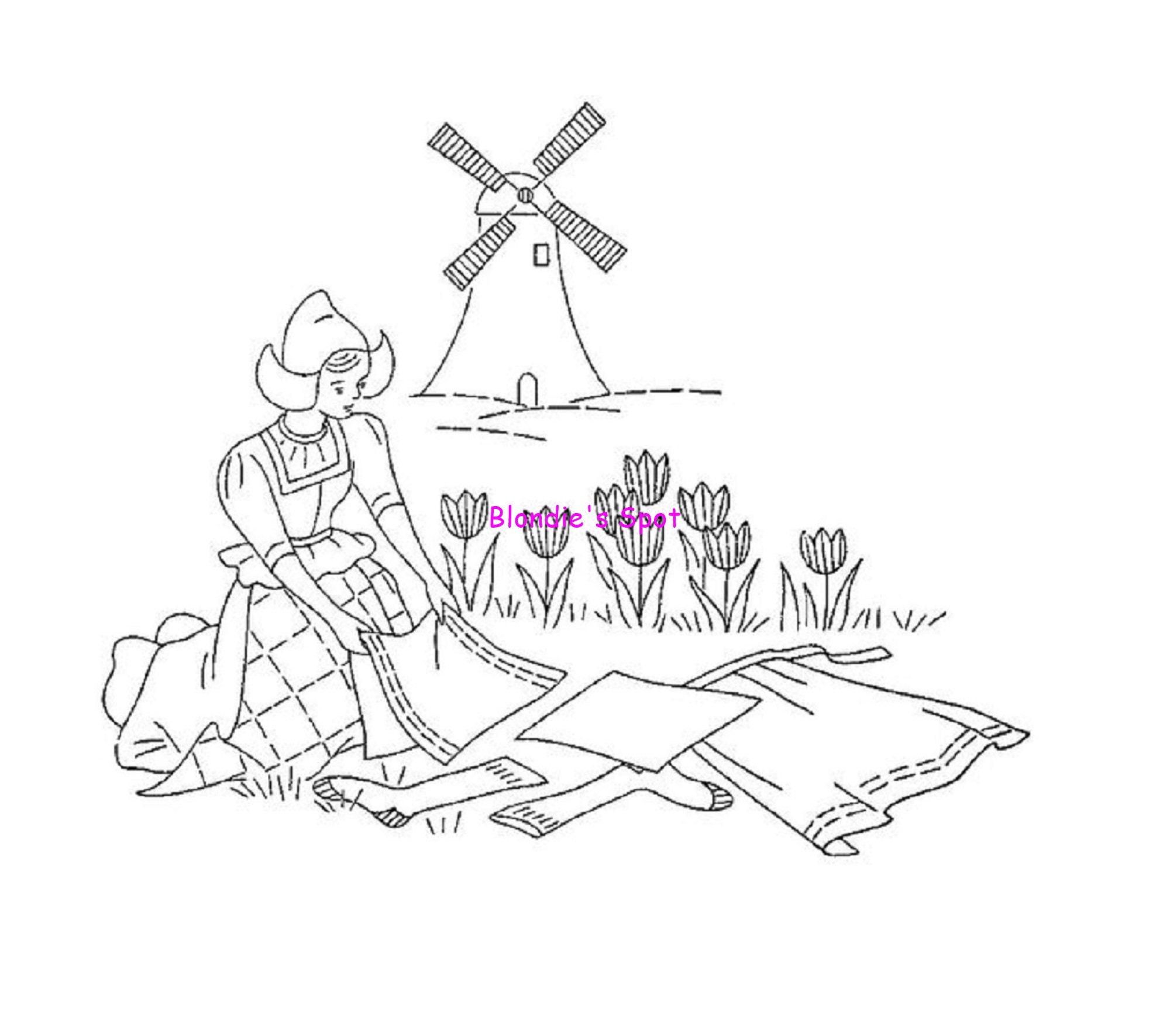 Digital Hand Embroidery Transfer 6245 Three Dutch Maids for Kitchen ...