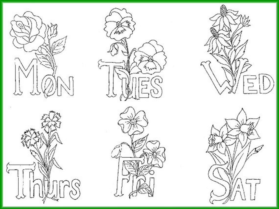 Digital Hand Embroidery PATTERN Days of the Week Flowers for - Etsy