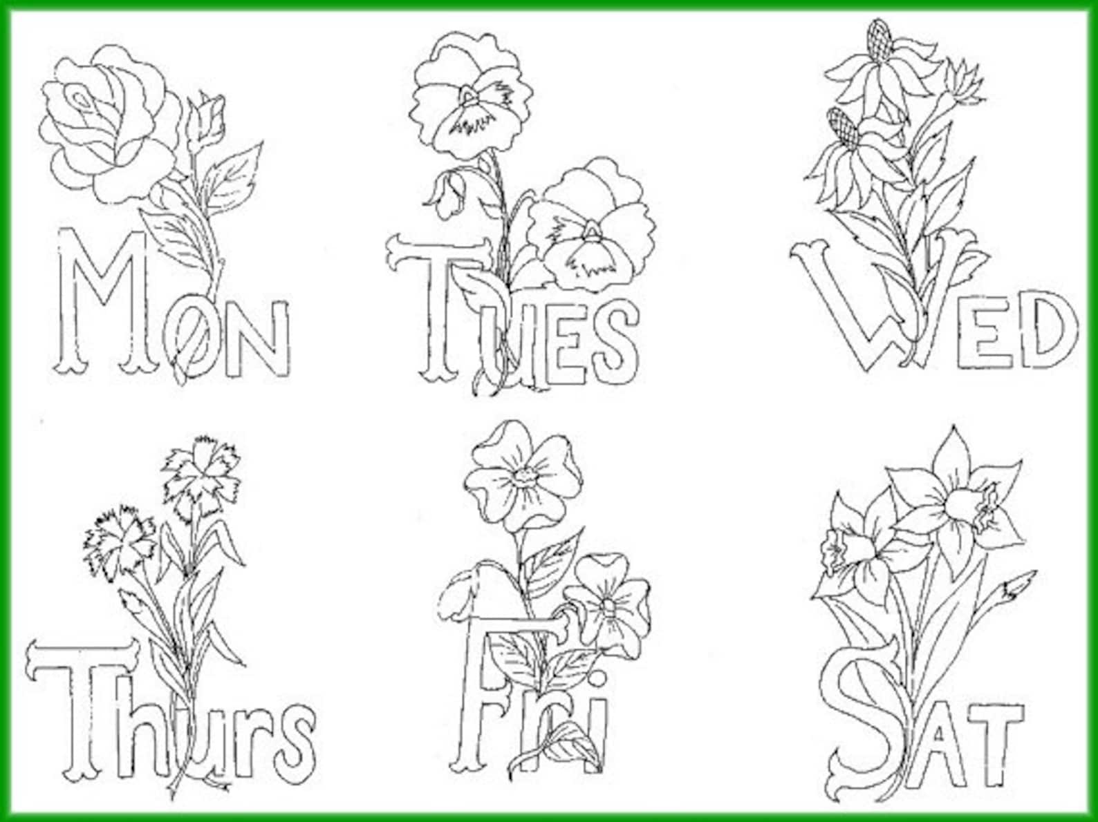 Digital Hand Embroidery PATTERN Days of the Week Flowers for - Etsy