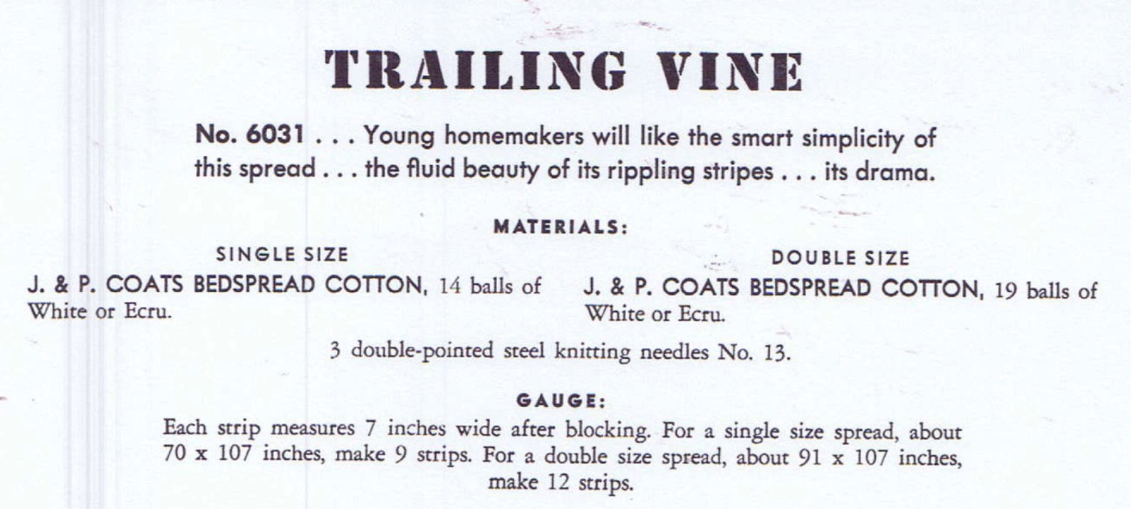 Vintage Crochet PATTERN for Bedspread 6031 Trailing Vine 70 X | Etsy