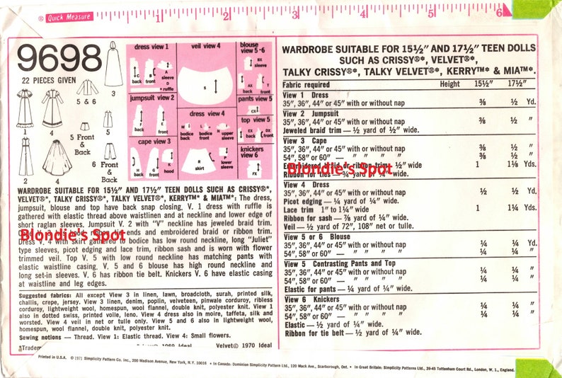 Doll Clothing PATTERN in Digital PDF Format 9698 for 17 1/2" Velvet ...