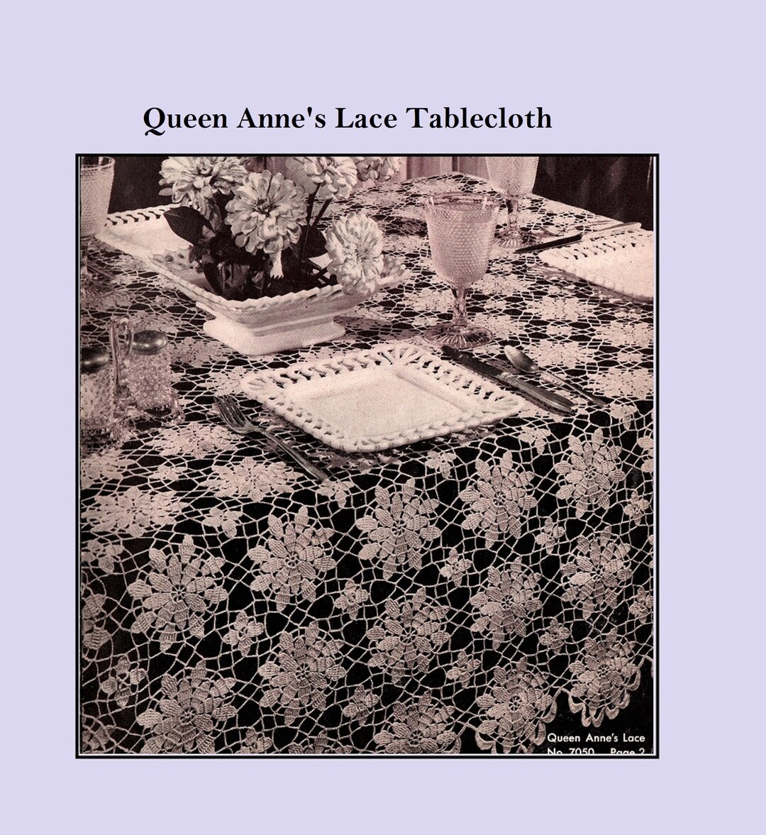 Digital Crochet Pattern 7050 Queen Anne's Lace Tablecloth 60 X 80 ...