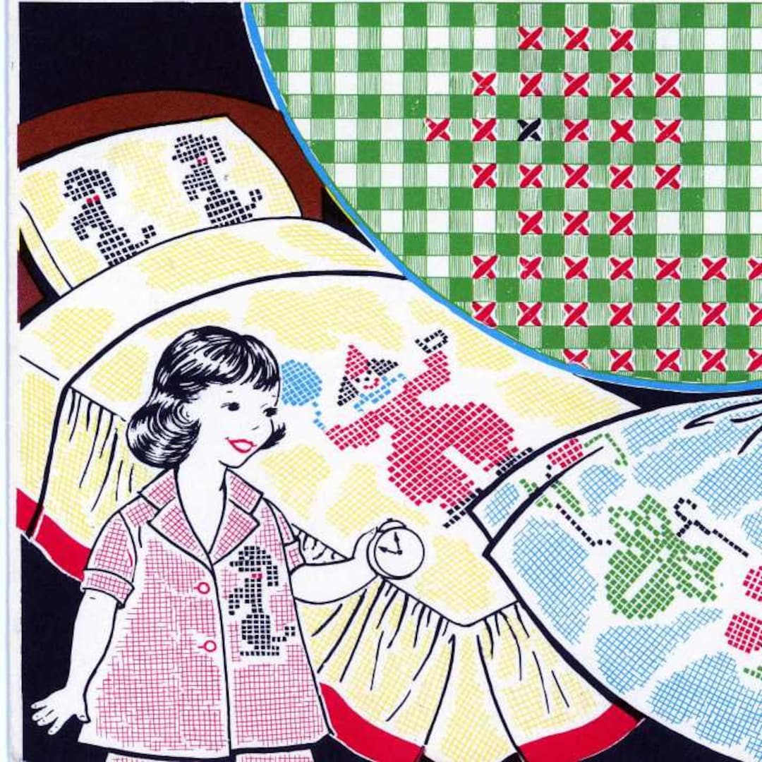 Old Hand Embroidery Cross Stitch for Gingham Checks 623 Clown Poodle ...