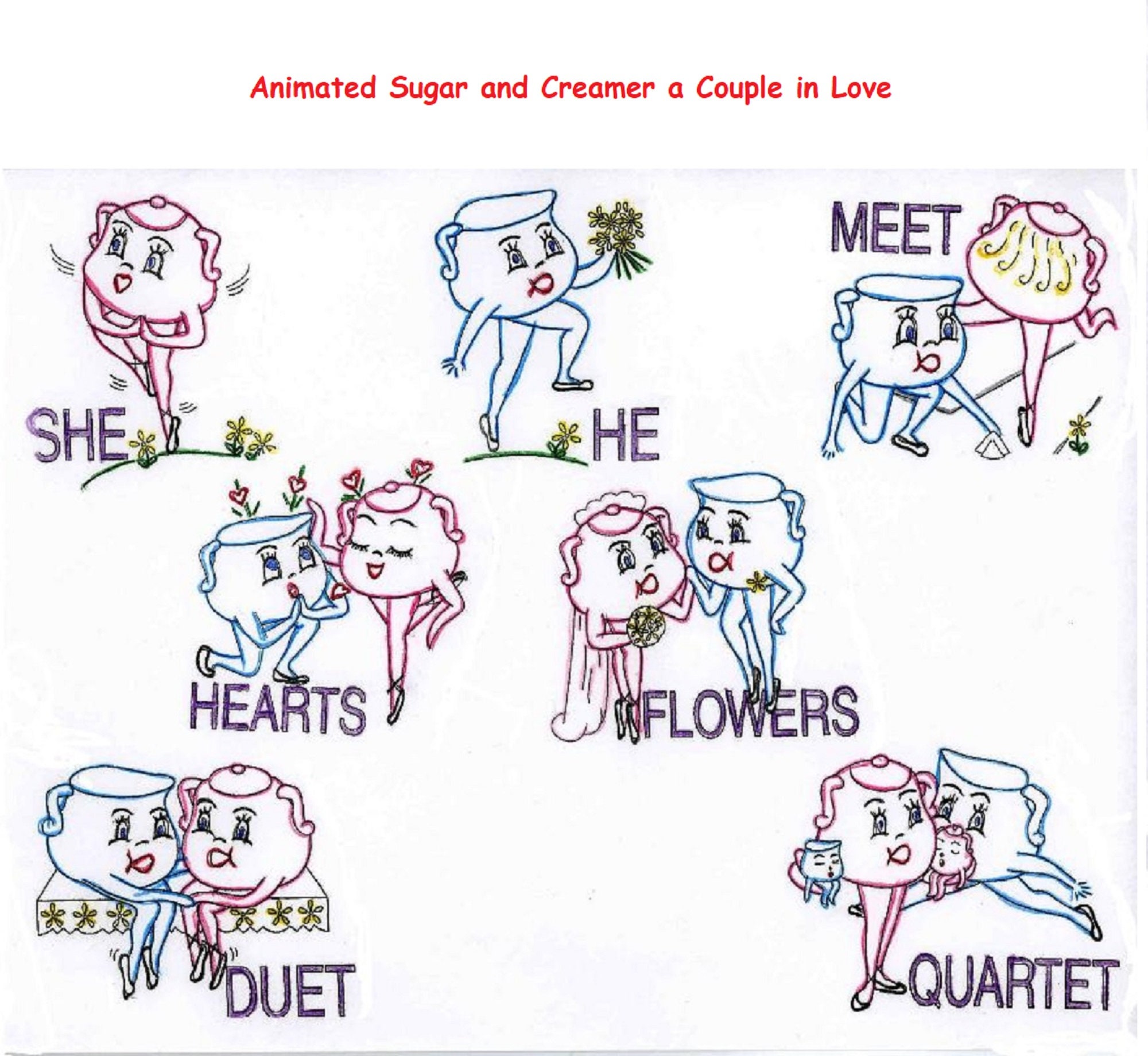 Animated Sugar & Creamer Courtship for Kitchen Dish Towels | Etsy