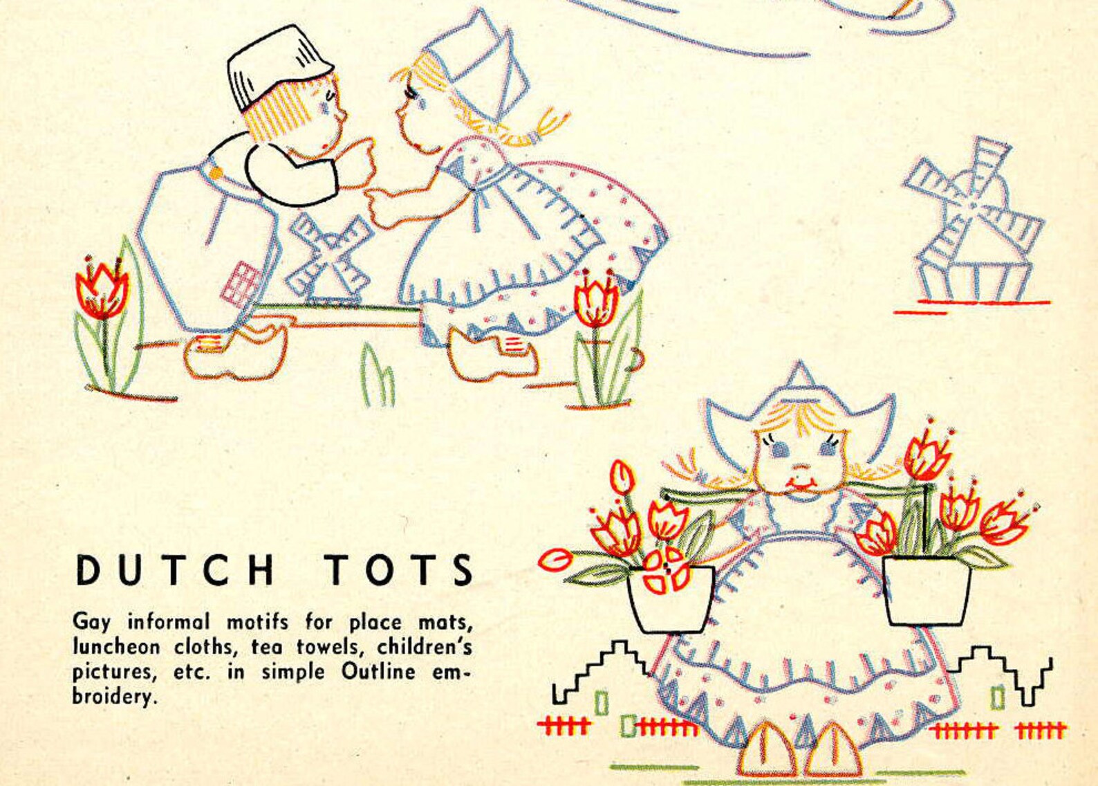 Vintage Hand Embroidery PATTERN PDF File 7147 Dutch Tots 1940s Instant ...