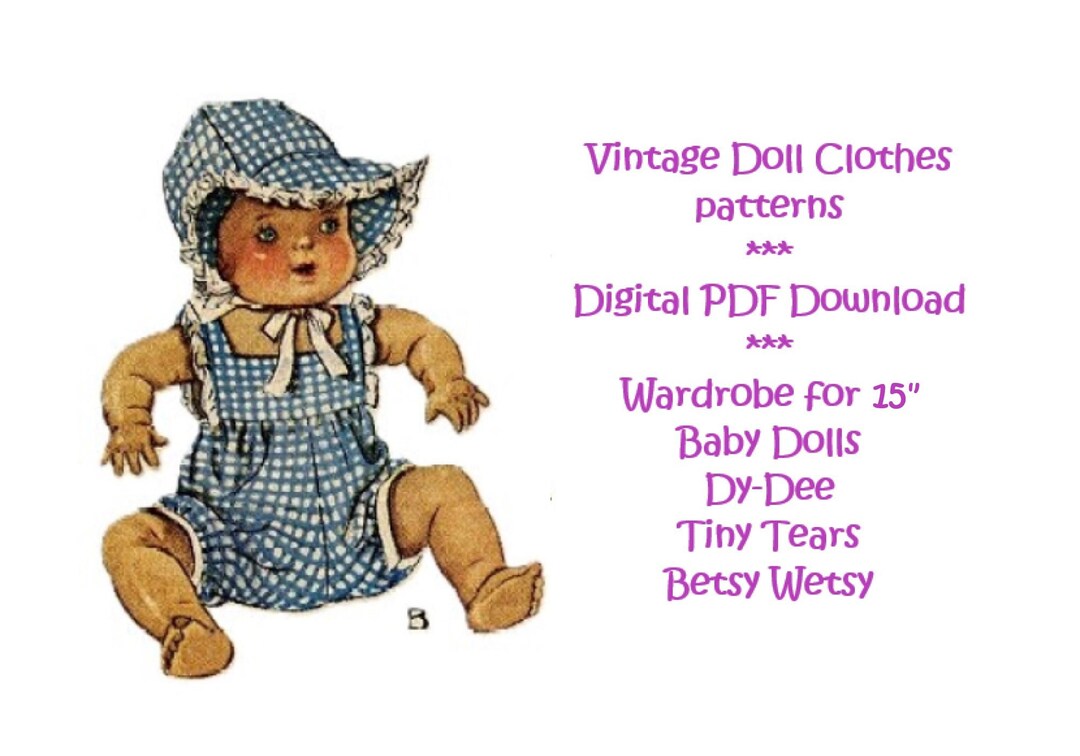 Vintage Dy-dee Doll Clothes Patterns for 15" Baby Dolls - Betsy Wetsy ...
